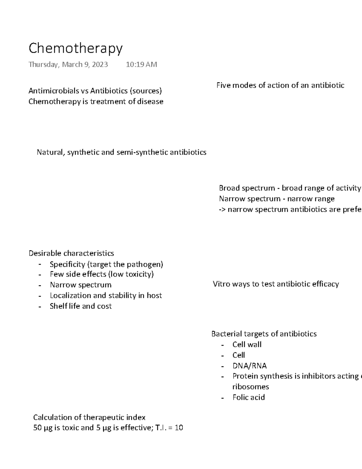 Chemotherapy - Lecture notes taken from Dr. Scheiwe - Antimicrobials vs ...