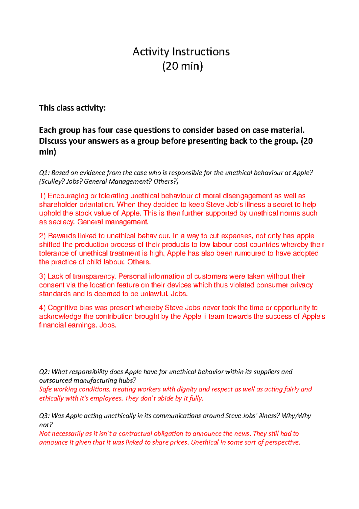 Ethics - Student Activity Handout - Acivity Instrucions (20 min) This ...