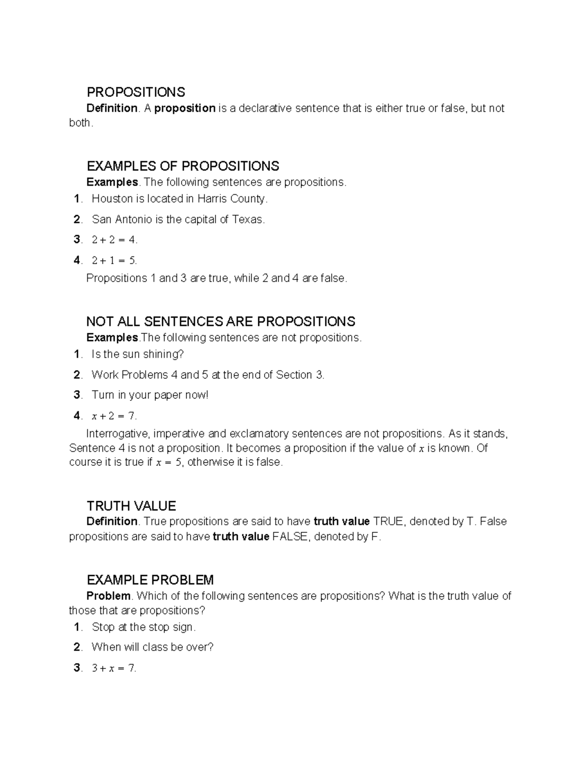 Propositions - in need of tutorials - PROPOSITIONS Definition. A proposition is a declarative ...