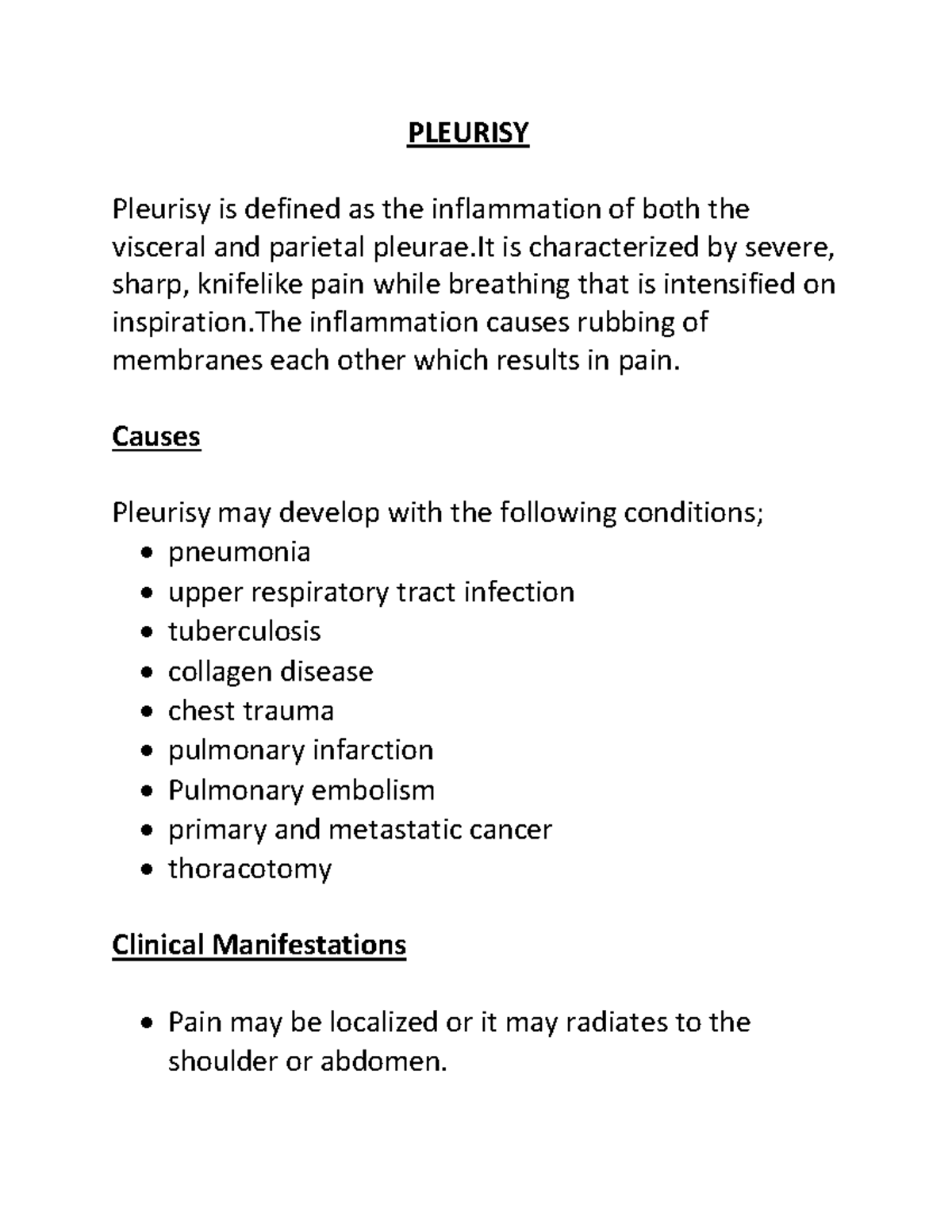 Pleurisy - This study material is for nursing students to improve their ...