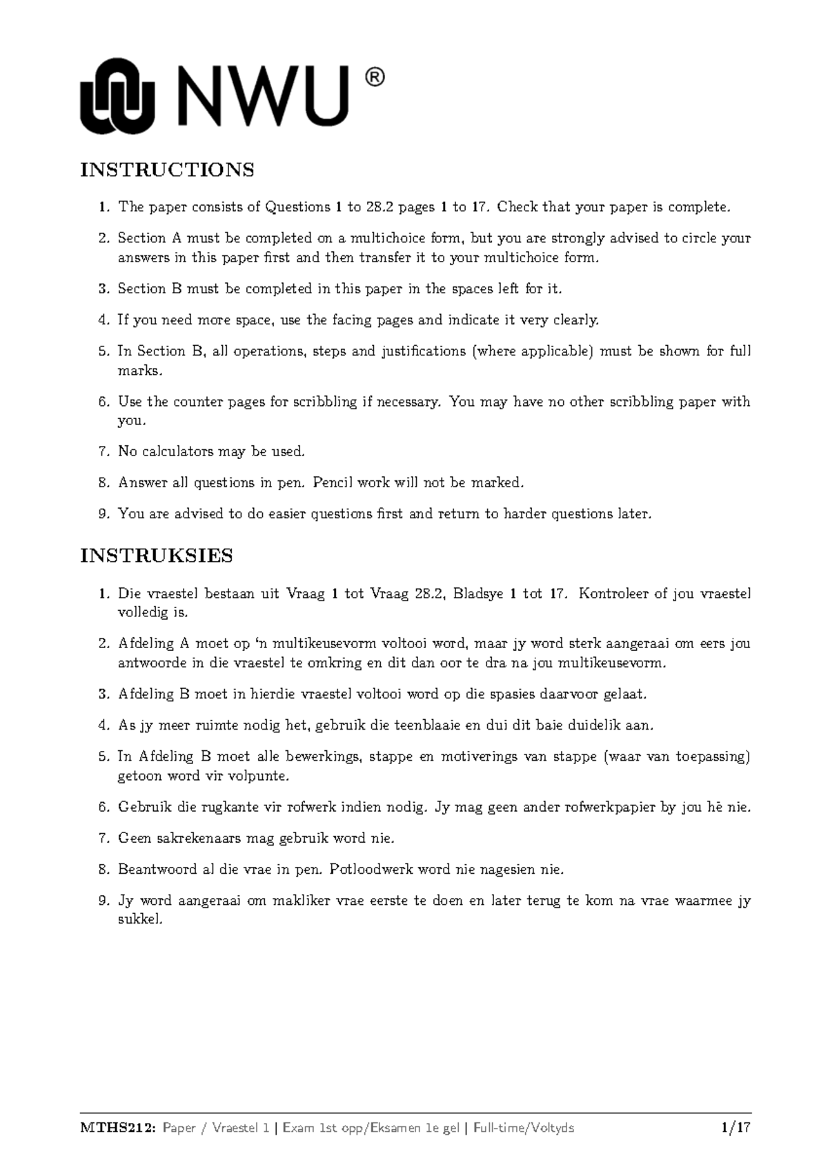 MTHS212 - Exam 1st Op 2022 MEMO - INSTRUCTIONS 1. The paper consists of ...