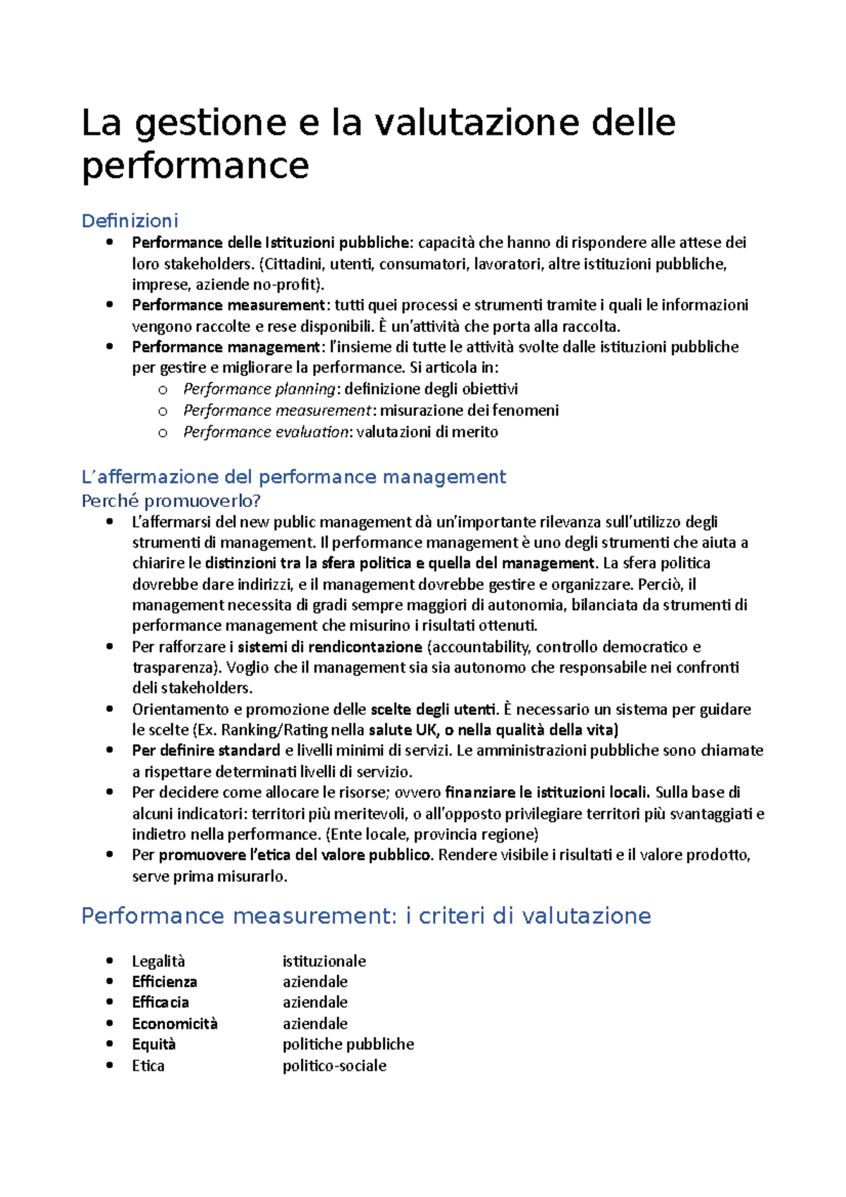7. La gestione e la valutazione delle performance - La gestione e la ...