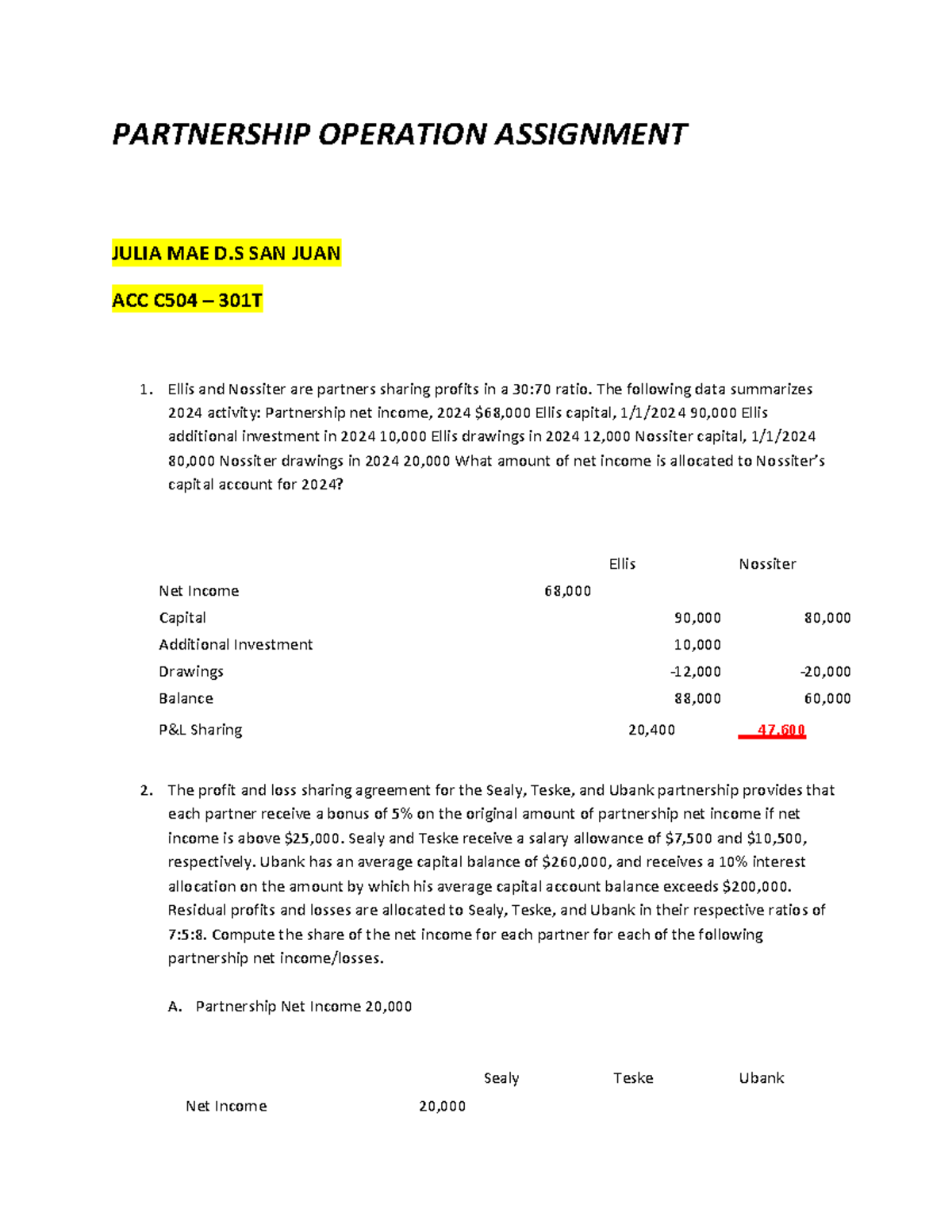 SAN JUAN Partnership Operation Assignment - PARTNERSHIP OPERATION ...