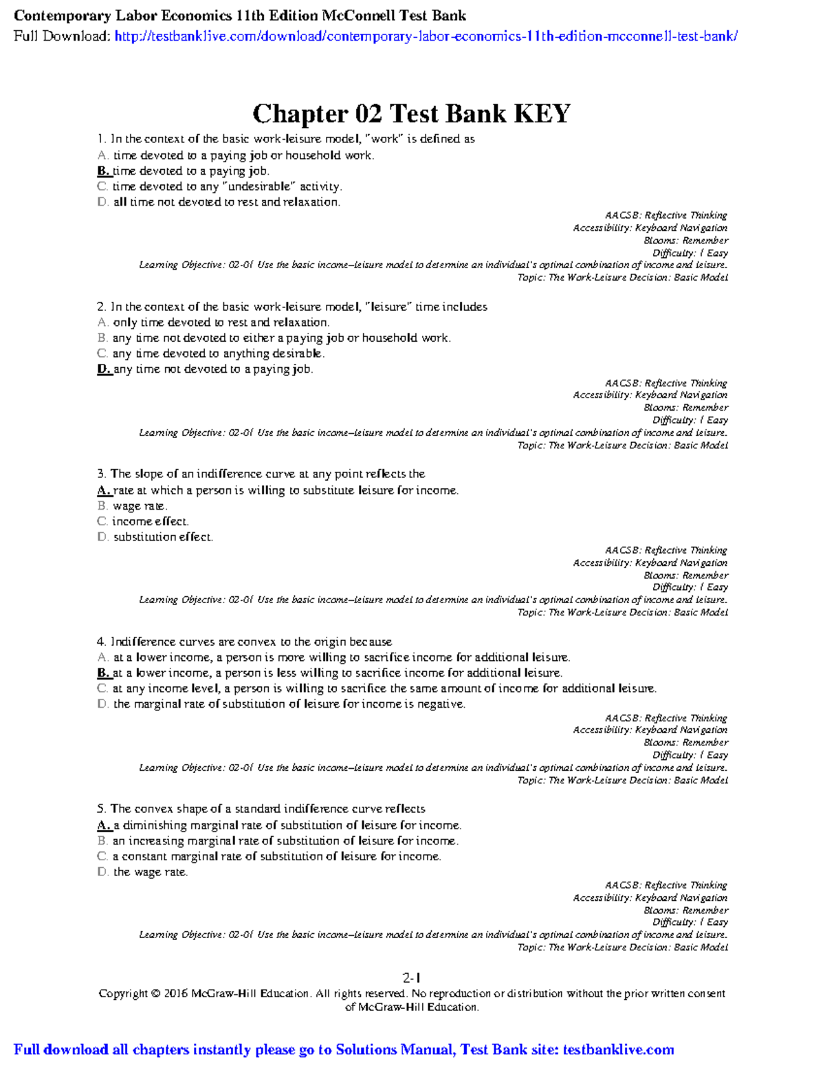 Test-bank chapter 2 - labor - 2- Copyright © 2016 McGraw-Hill Education ...
