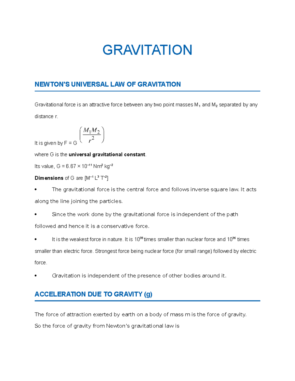 Gravitation part 1 - GRAVITATION NEWTON'S UNIVERSAL LAW OF GRAVITATION ...