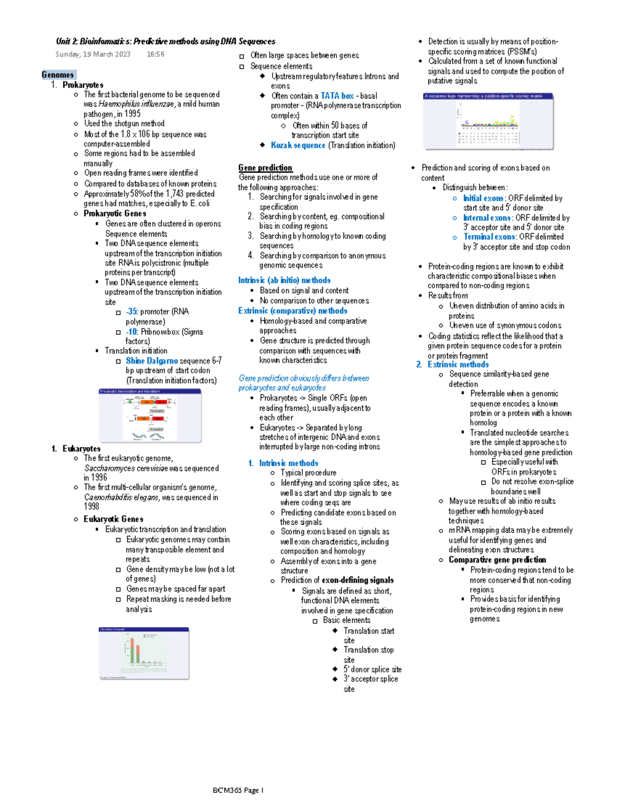 Unit 2 Bioinformatics Predictive methods using DNA Sequences - Genomes ...