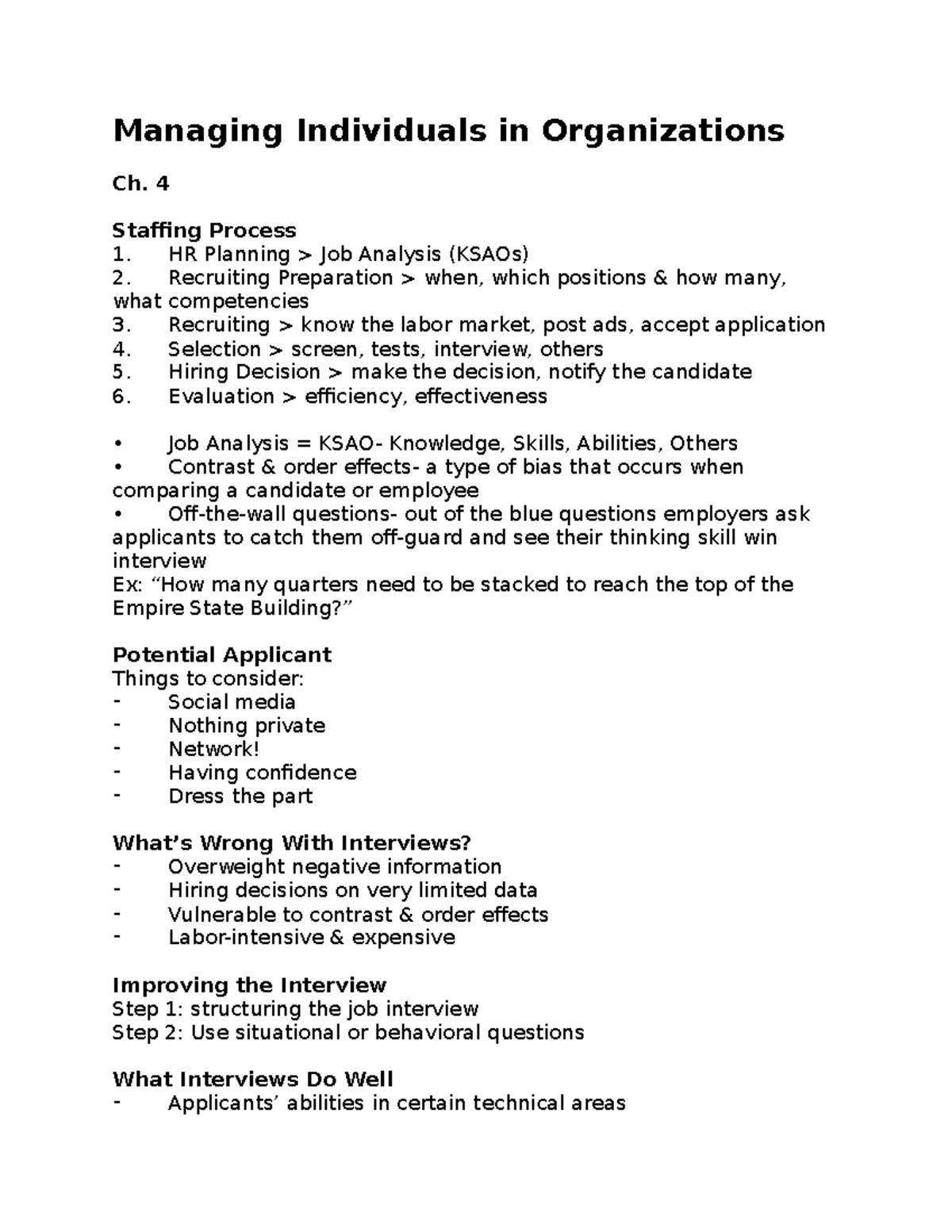 Managing Individuals in Organizations Ch. 4 - 4 Staffing Process HR ...