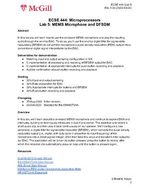 ECSE 444 Lab 7 I2C and OS - Lab instructions - Rev 1 (2022-10-31) ECSE 444: Microprocessors Lab ...