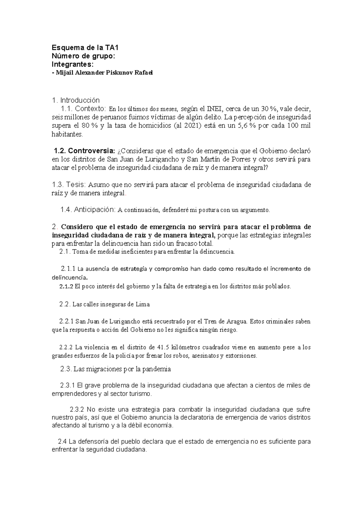 Esquema de la TA1 - Ta1 - Esquema de la TA Número de grupo: Integrantes ...