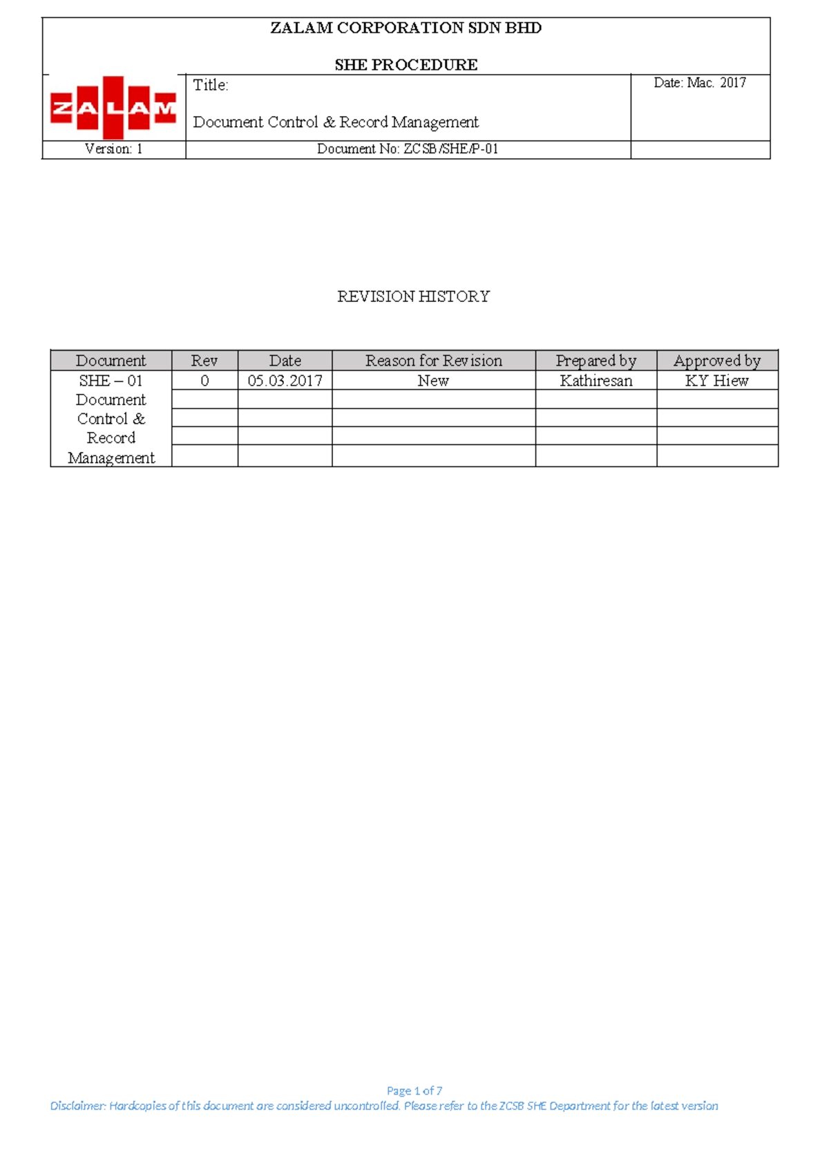 Document Control & Record Management Procedure - REVISION HISTORY ...