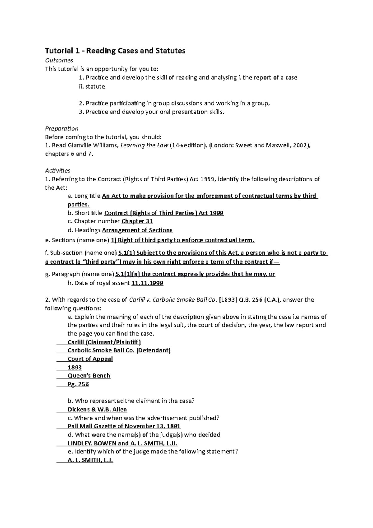 Tutorial 1 Question and Answer (point form) - Tutorial 1 - Reading ...