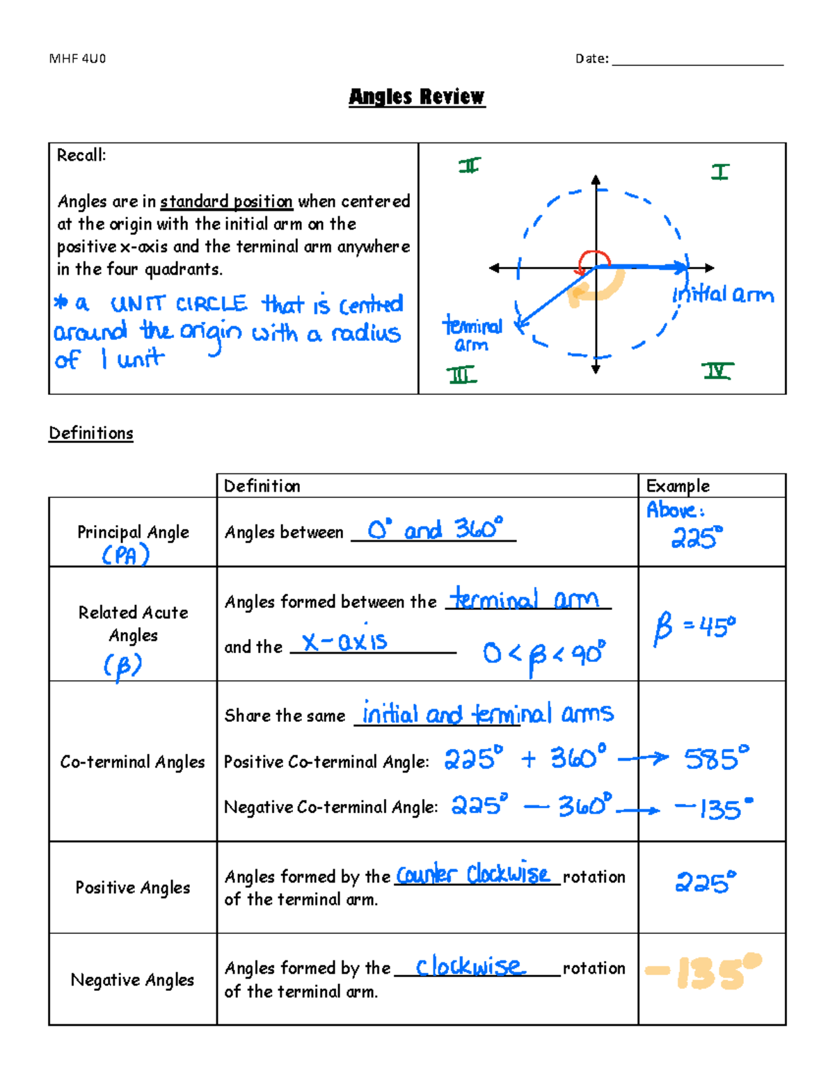 4.1 Radians Intro Lesson Solutions - MHF 4U0 Date ...