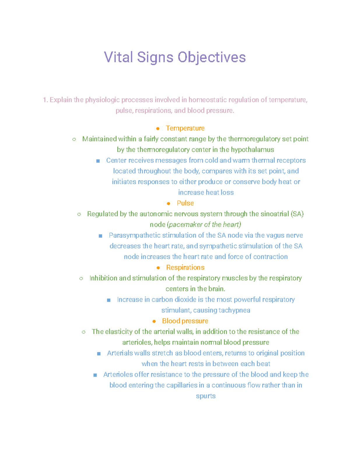 Health Assess - vital signs study - Vital Signs Objectives Explain the ...