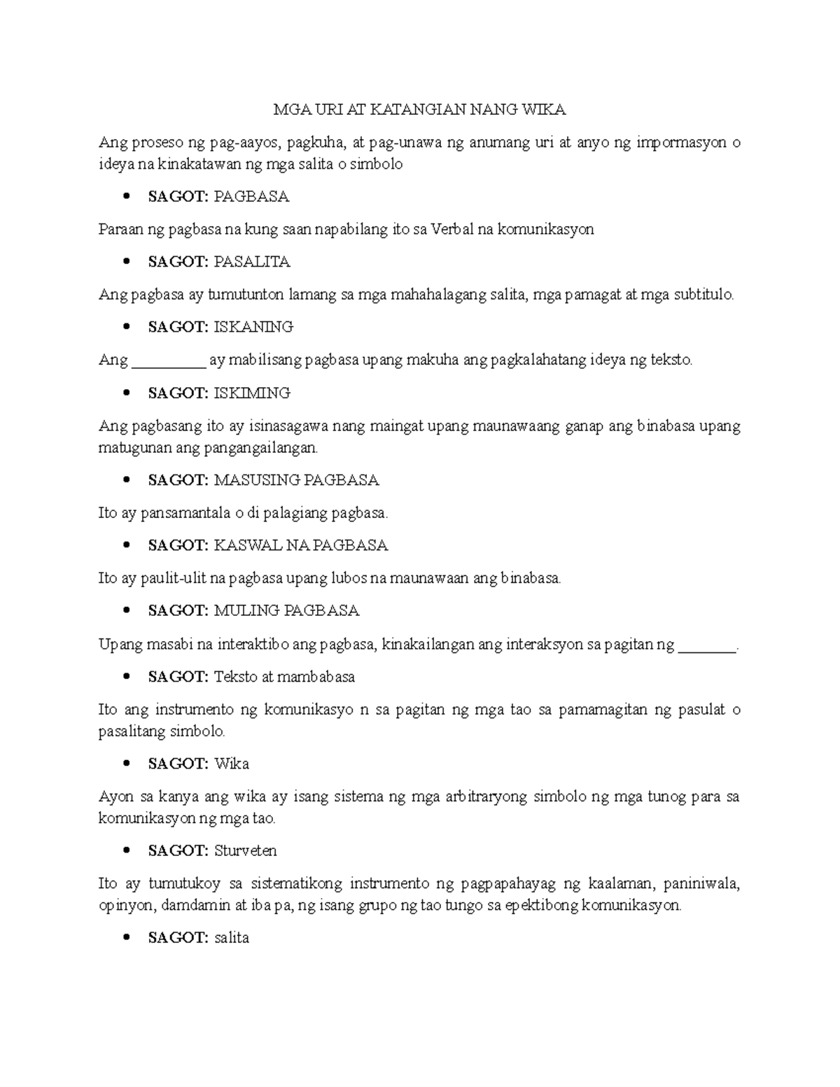 MGA URI AT Katangian NANG WIKA - MGA URI AT KATANGIAN NANG WIKA Ang ...