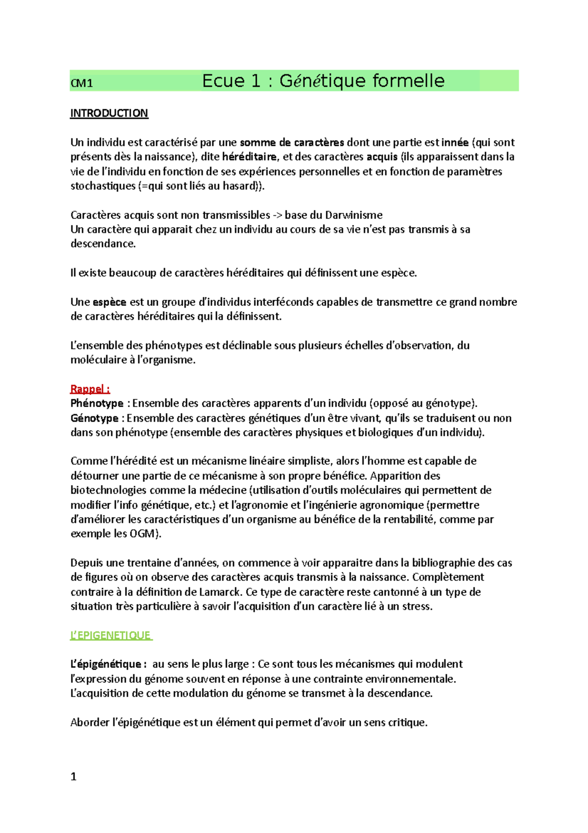 Séance 1 génétique formelle année 2021 - CM1 Ecue 1 : G é n é tique ...