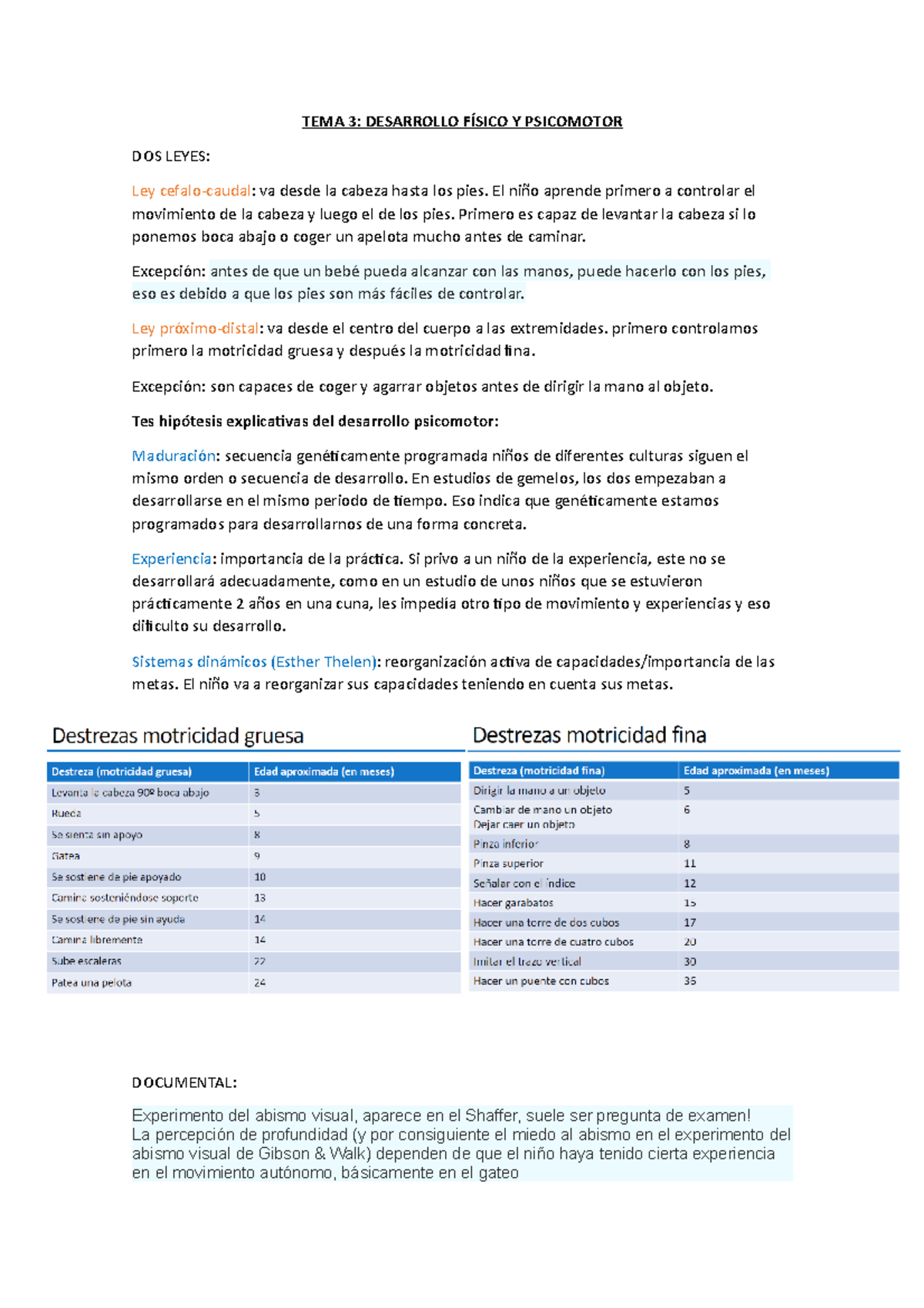 TEMA 3 Desarrollo Físico Y Psicomotor - TEMA 3: DESARROLLO FÍSICO Y PSICOMOTOR DOS LEYES: Ley ...