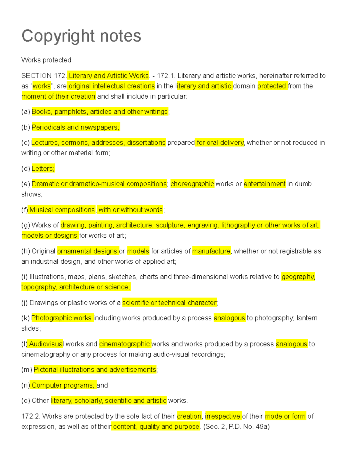 Copyright - Literary and Artistic Works. ‑ 172. Literary and artistic ...