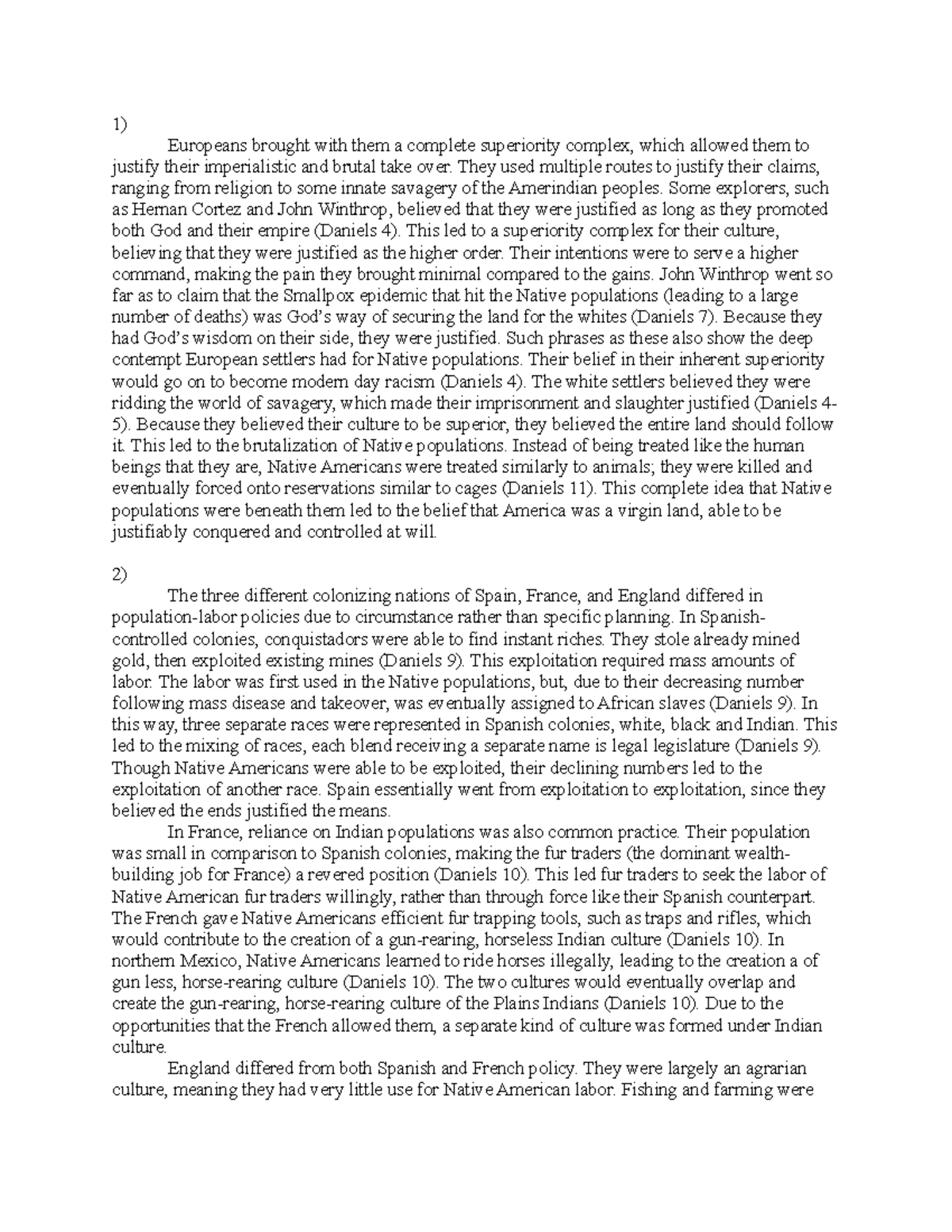 Unit 3 Assignment 1 - Early Colonization - 1) Europeans brought with ...