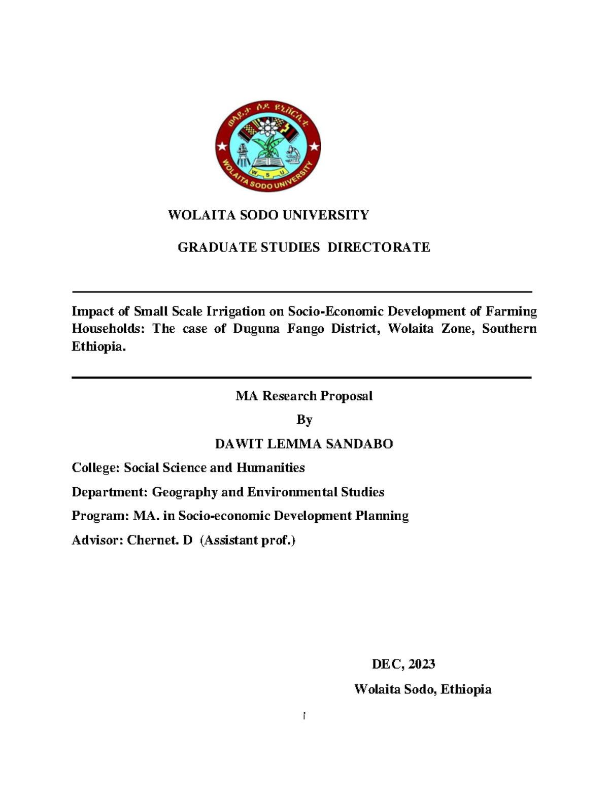 Dawit Lemma (R).Socioeconomic Devt Proposal 2 - i WOLAITA SODO ...