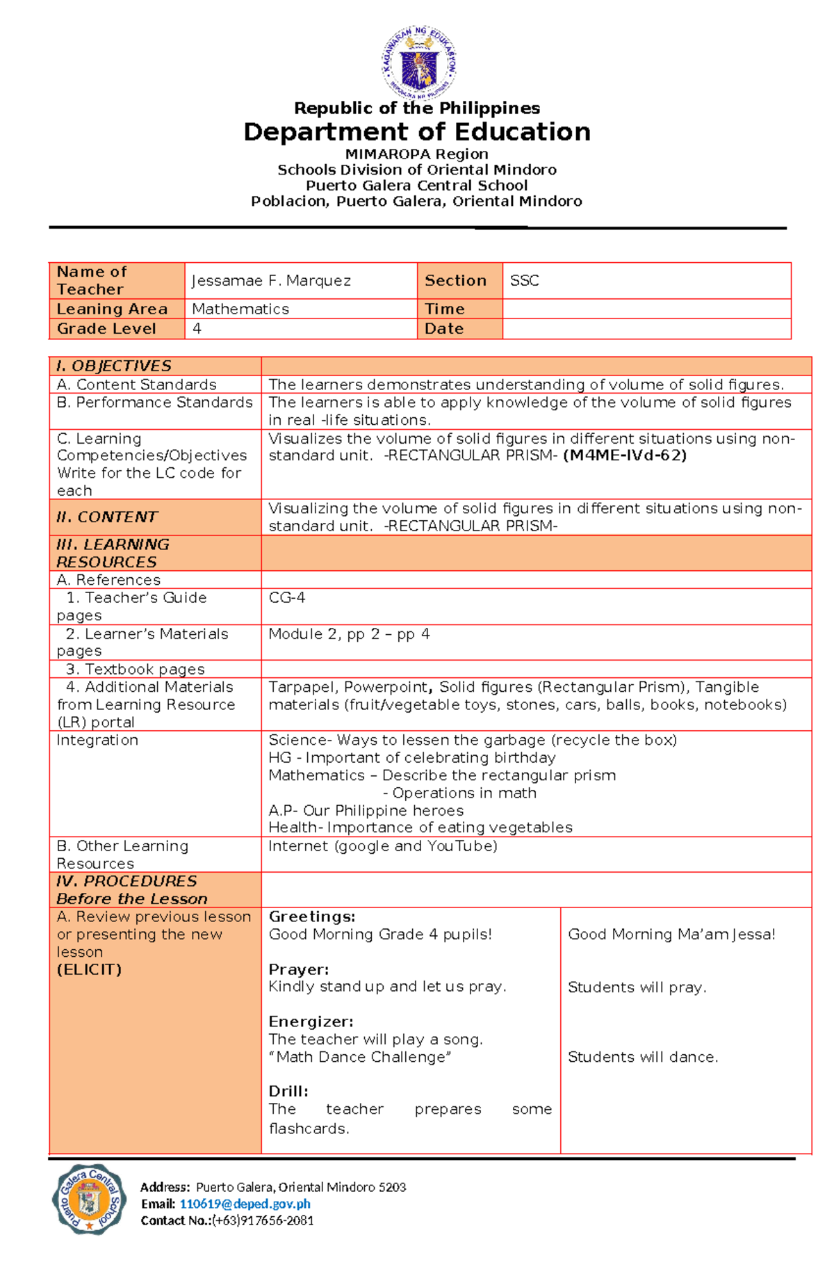 Math-4 111533 - Math lesson plan - Department of Education MIMAROPA ...
