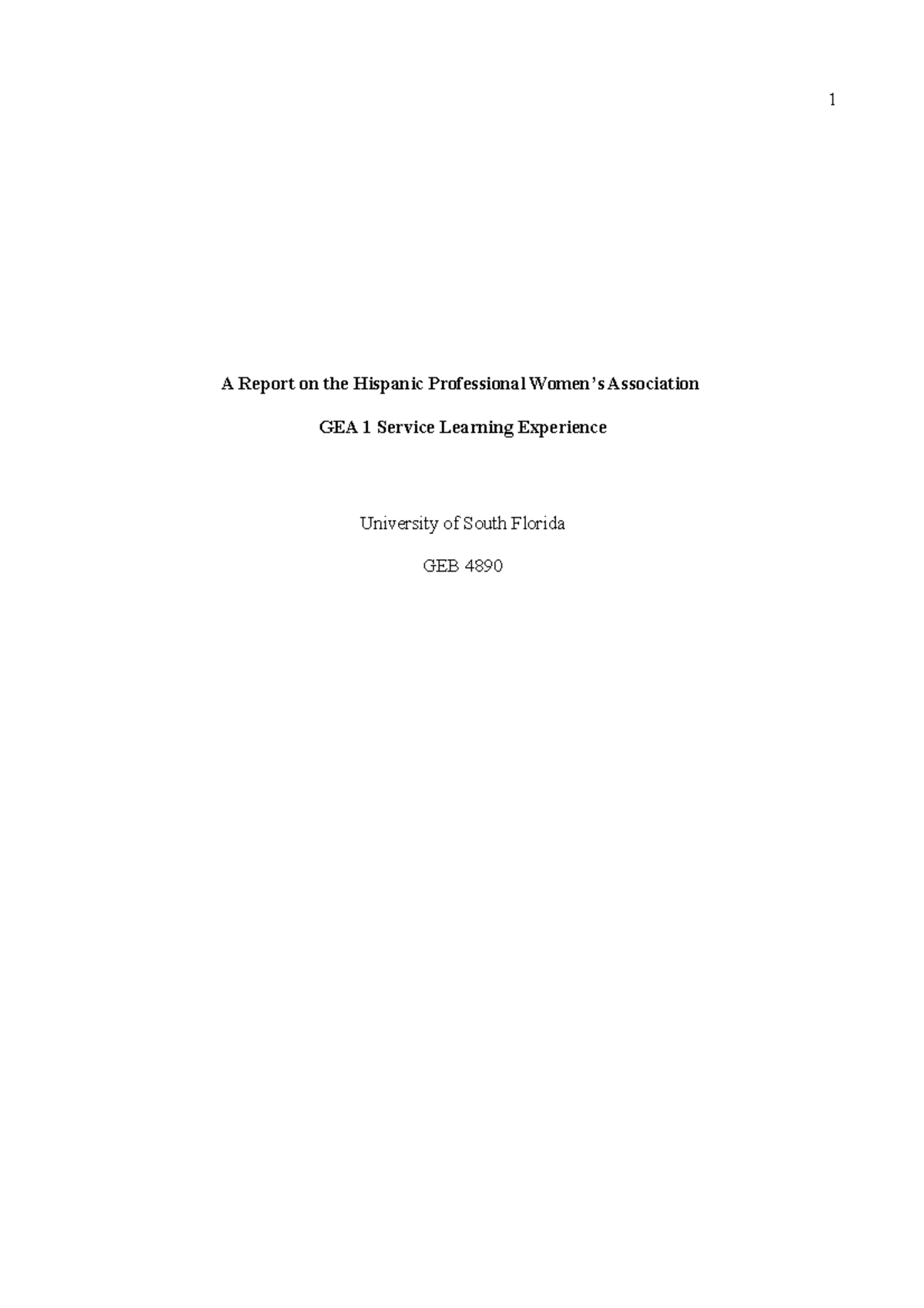 GEA 1 Service Learning Experience - A Report on the Hispanic ...