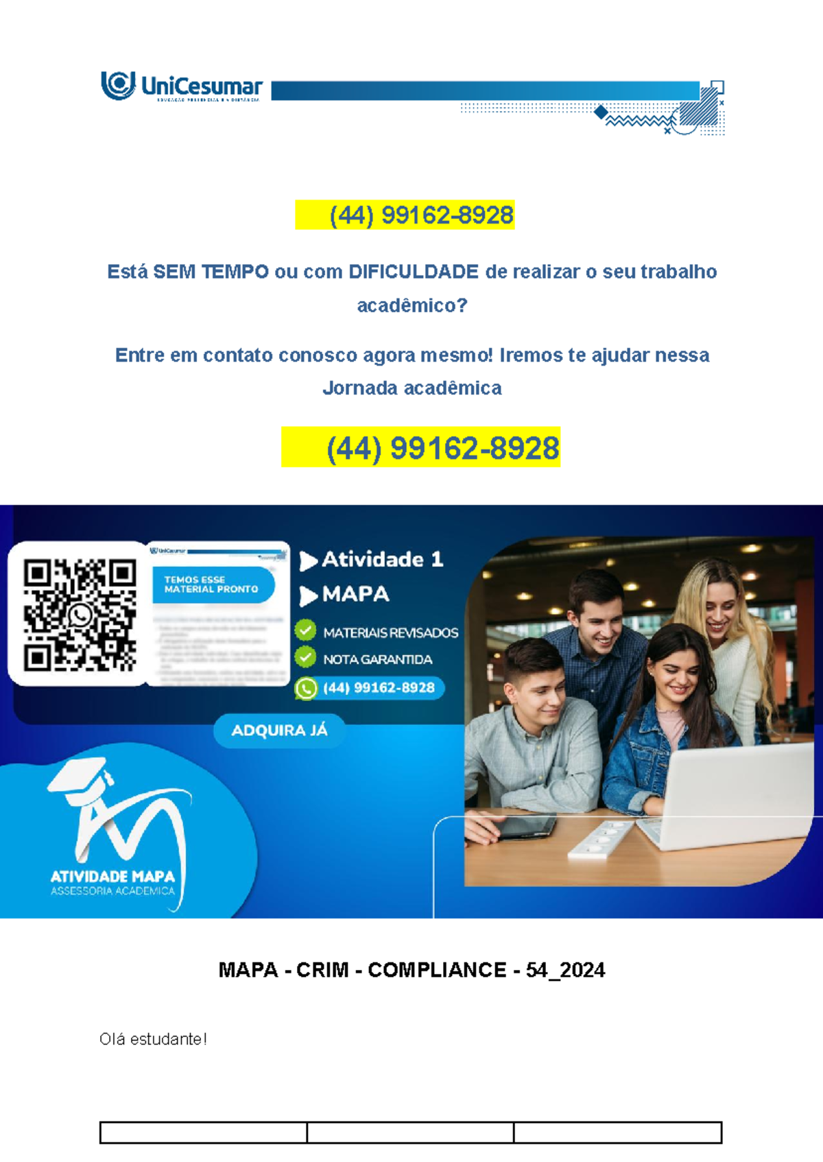 MAPA - CRIM - COMPLIANCE - 54_2024 - (44) 99162- Está SEM TEMPO ou com ...