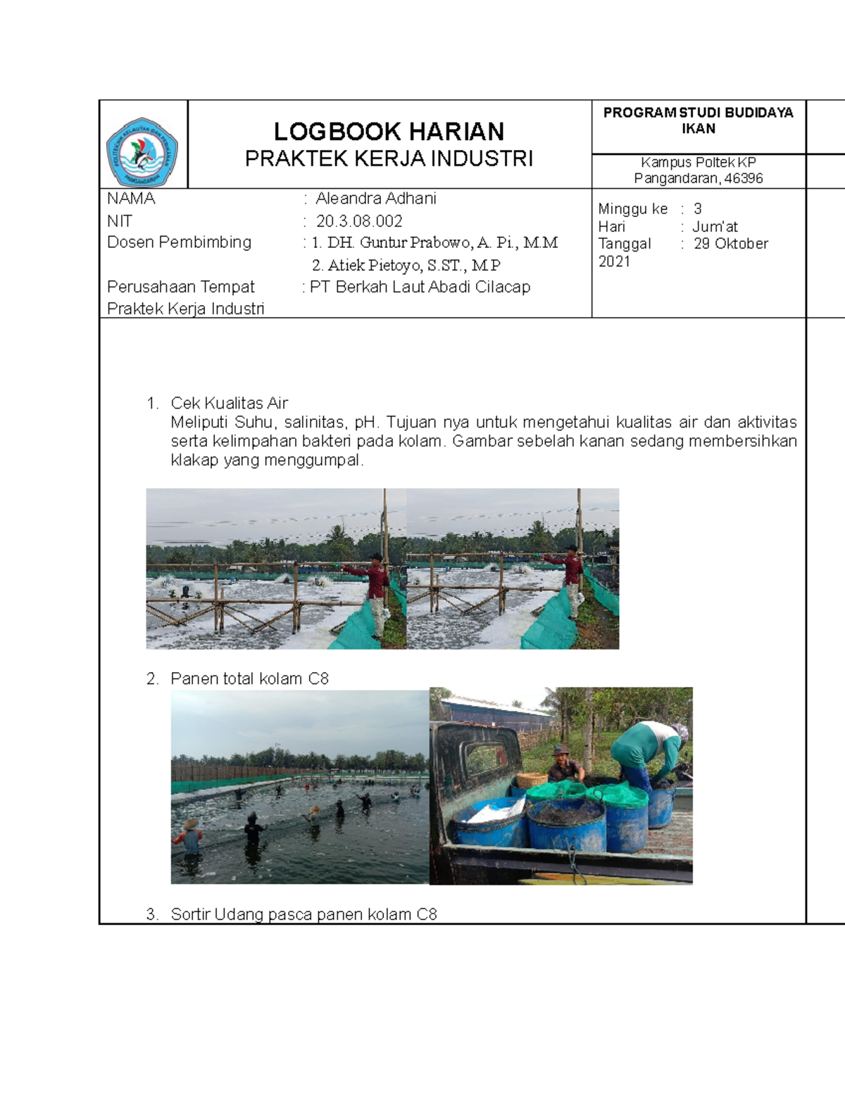 Logbook Harian Kerja Industri Aleandra Adhani M3 27Oktober 2021 ...