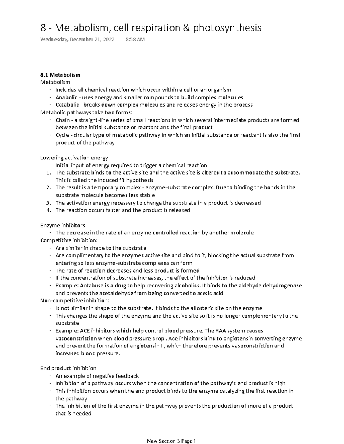 Metabolism - 8 Metabolism Metabolism - Includes all chemical reaction ...