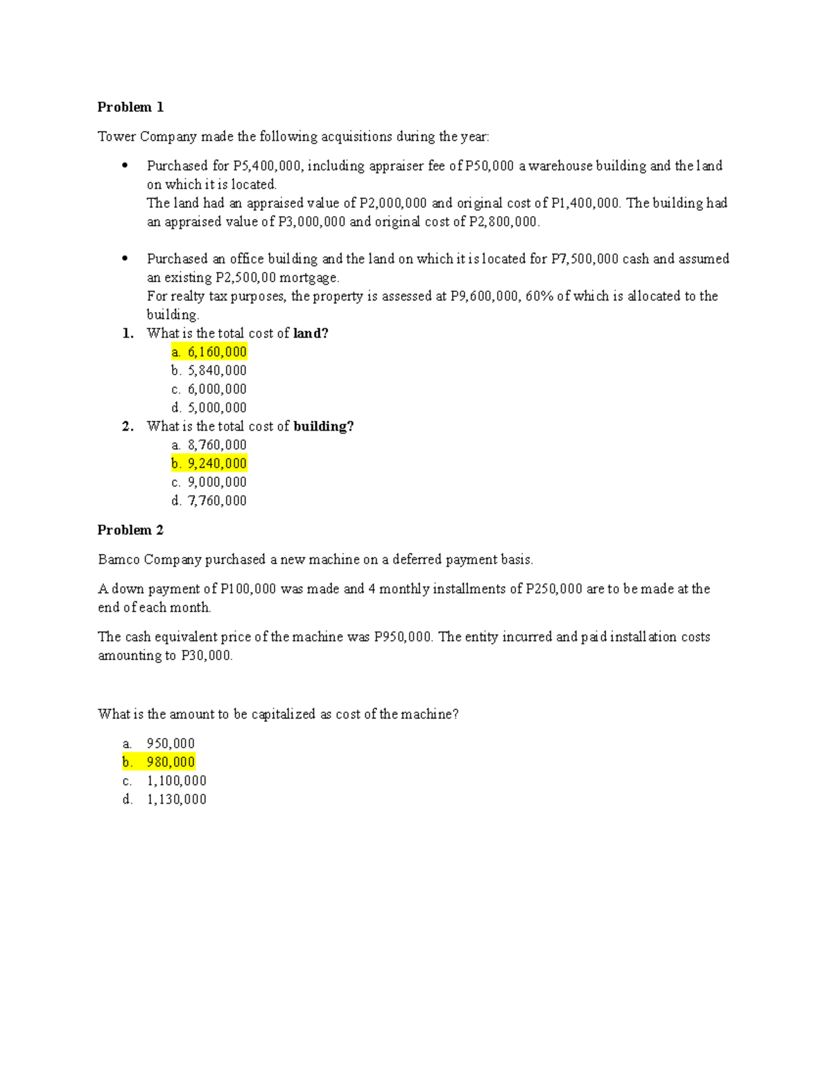 Answer-assignment-4 - Assignment - Problem 1 Tower Company made the following acquisitions ...