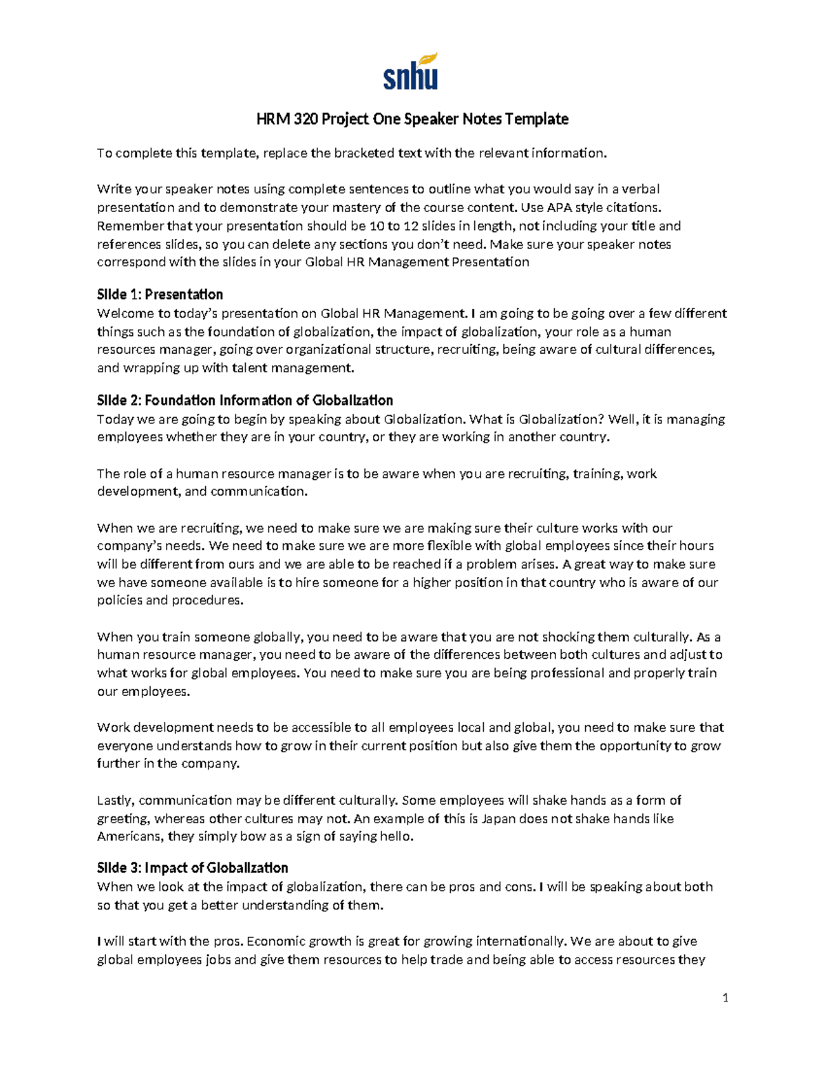 HRM 320 Project One Speaker Notes Template - Write your speaker notes ...