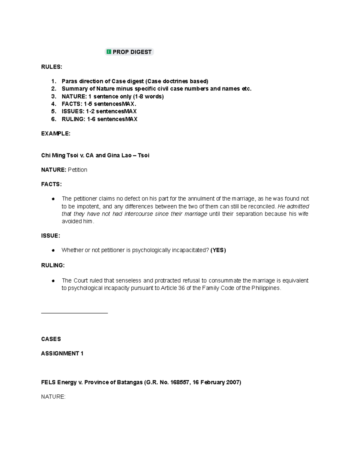 PROP - CASE Doctrines - notes - PROP DIGEST RULES: Paras direction of ...