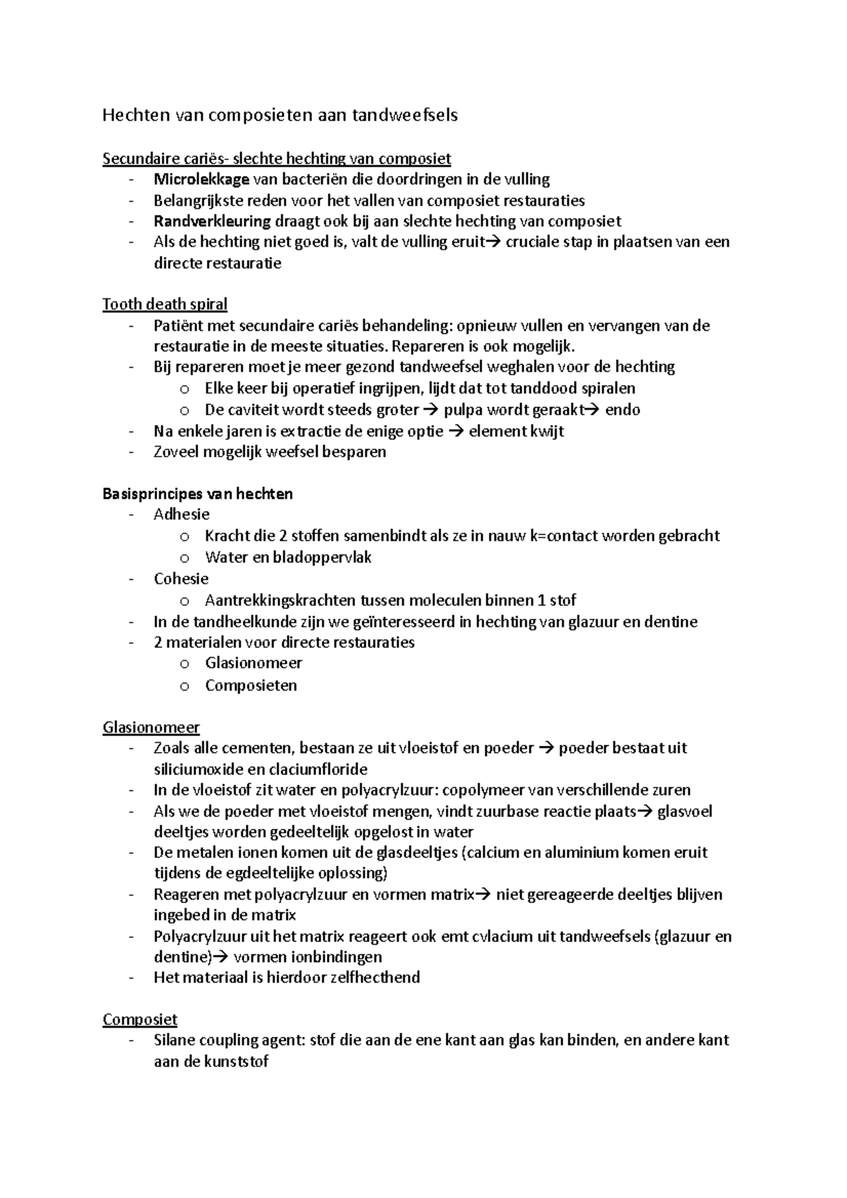 2. hechten - Hechten van composieten aan tandweefsels Secundaire cariës ...