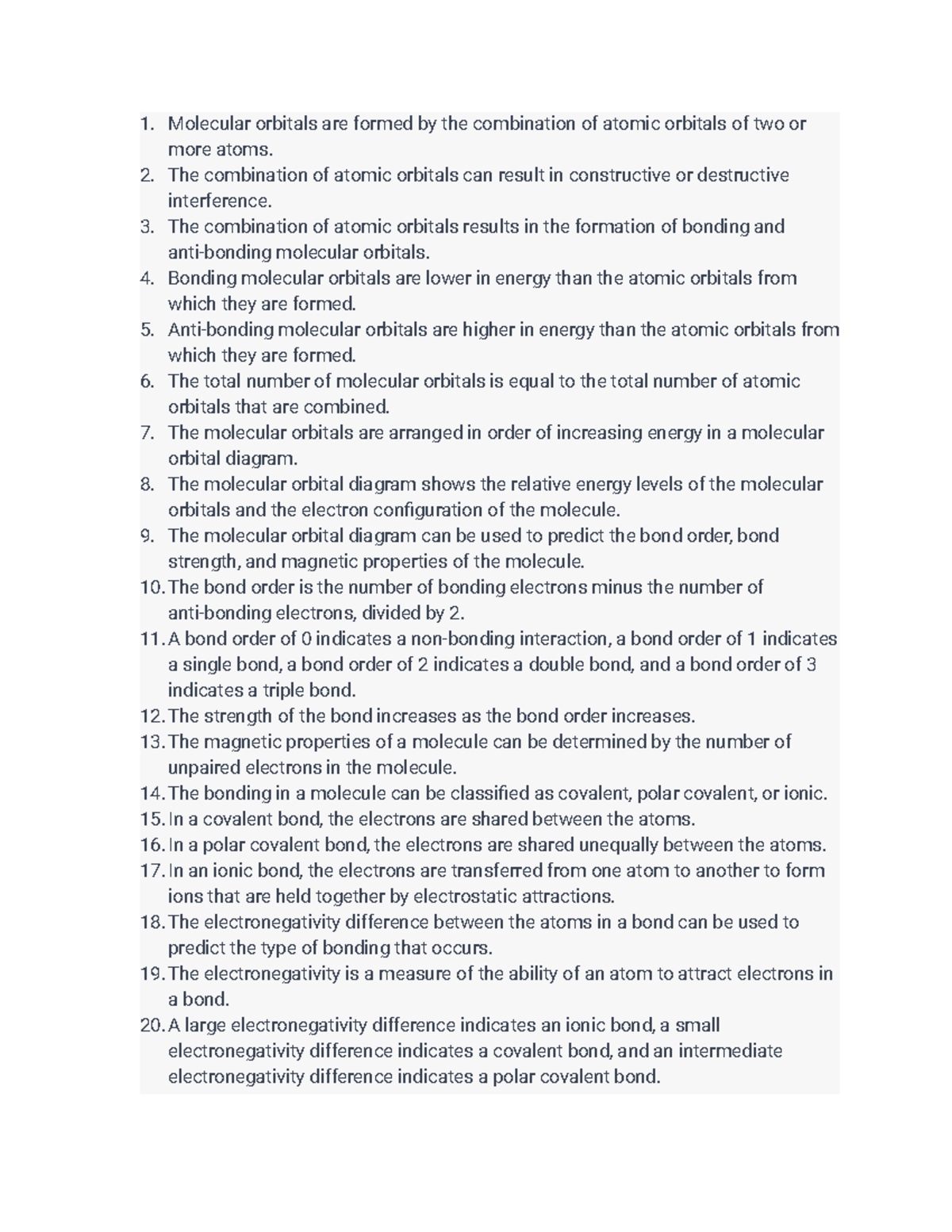 Molecular orbitals and bonding Notes - Molecular orbitals are formed by ...