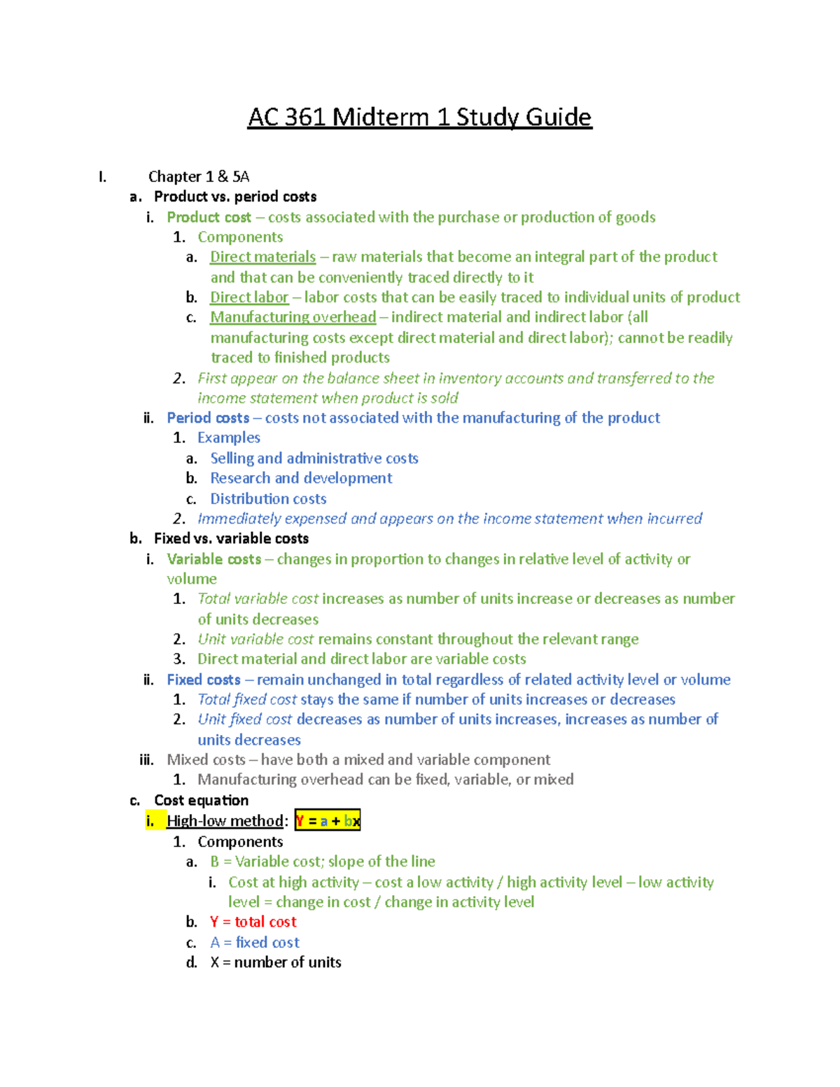 AC 361 Midterm 1 Study Guide - AC 361 Midterm 1 Study Guide I. Chapter ...
