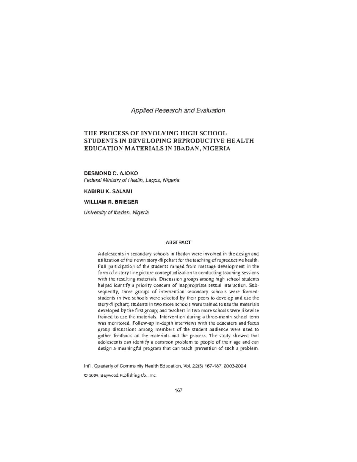 The Process of Involving High School Stu - Applied Research and ...