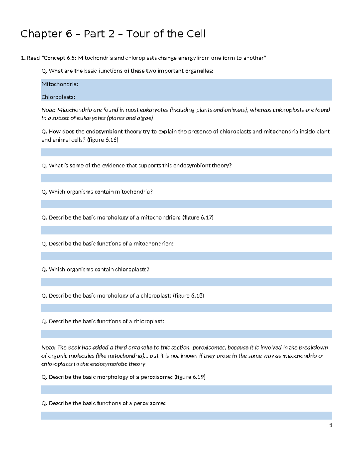 06 - Cell - Part 2 - ugg - Chapter 6 – Part 2 – Tour of the Cell Read “Concept 6: Mitochondria ...