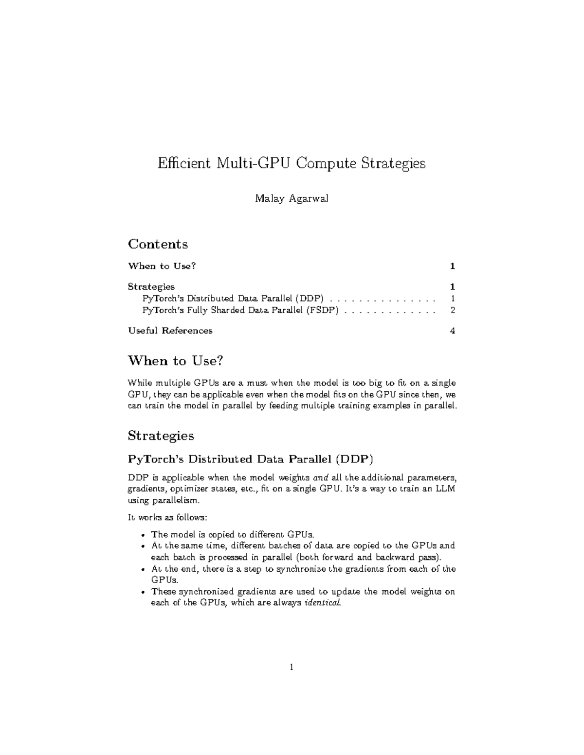 Efficient Multi-GPU Compute Strategies - .............. 1 PyTorch’s Fully Sharded Data Parallel ...