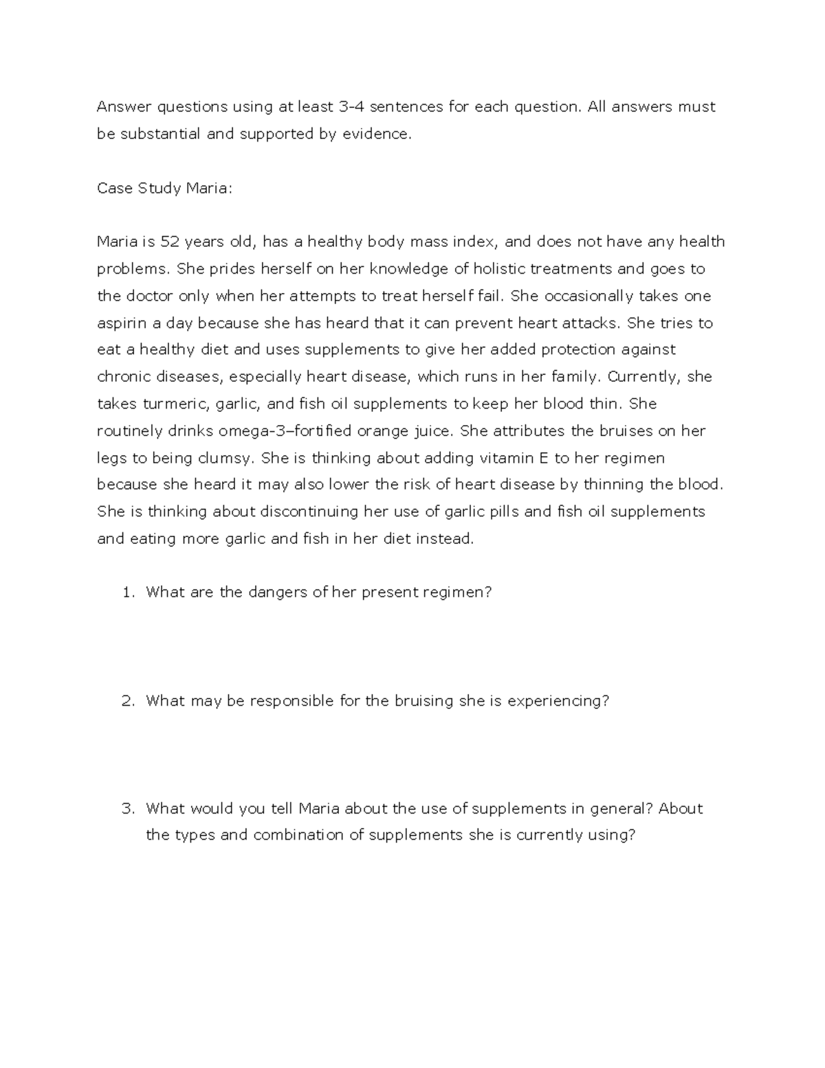 NURS 225 Week three Case Study Maria - Answer questions using at least ...