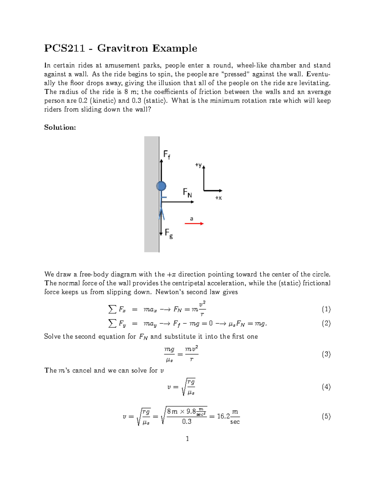 Ex Gravitron - Lecture notes 3 - PCS211 - Gravitron Example In certain ...
