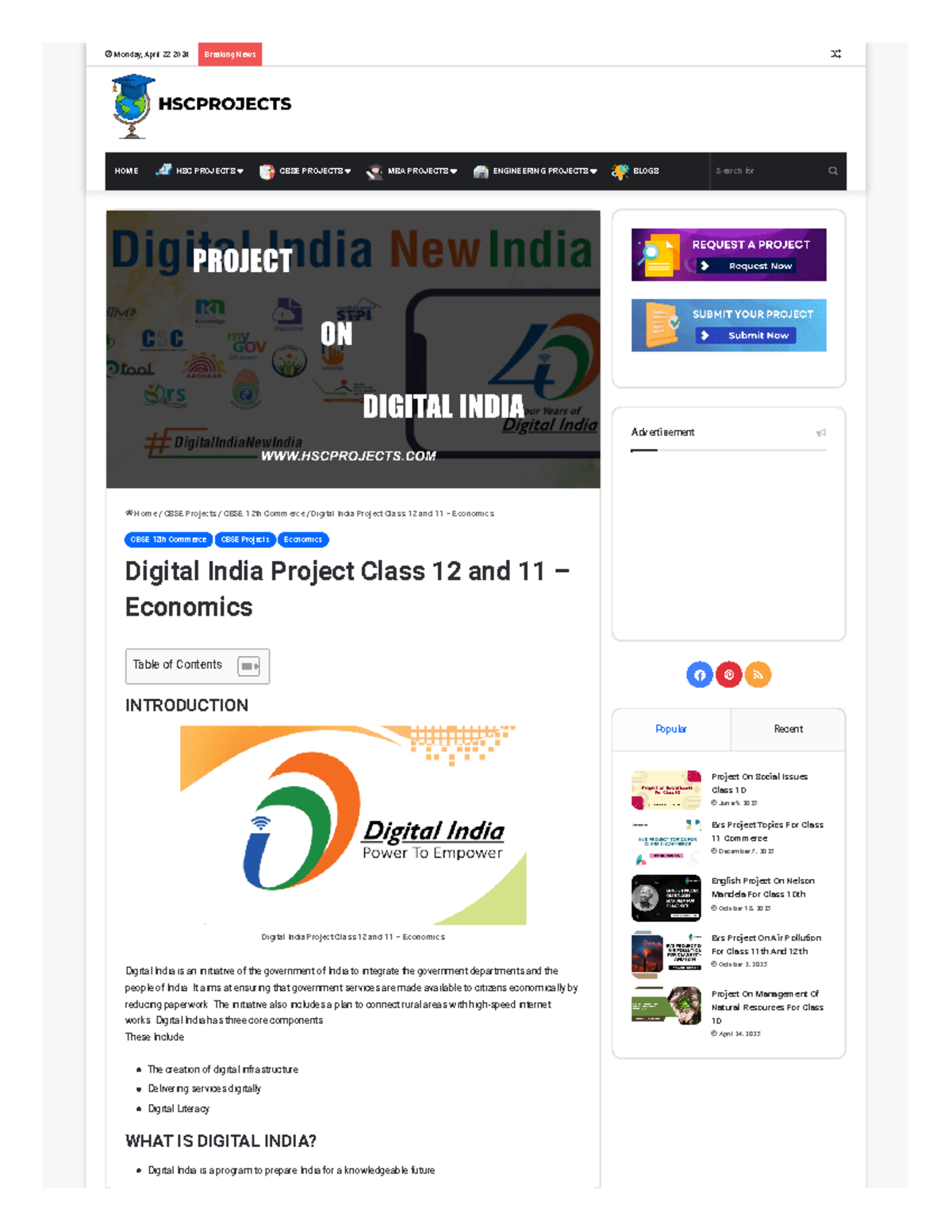 Hscprojects com digital india project class 12 economics - Home / CBSE ...