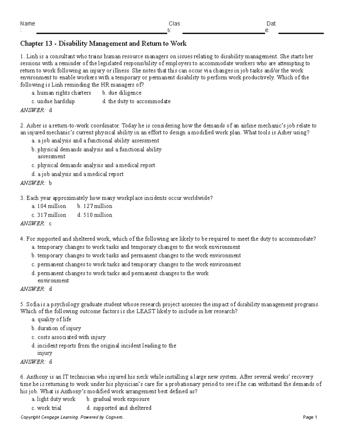 Chapter 13 Disability Management and Return to Work - : s: e: Chapter ...