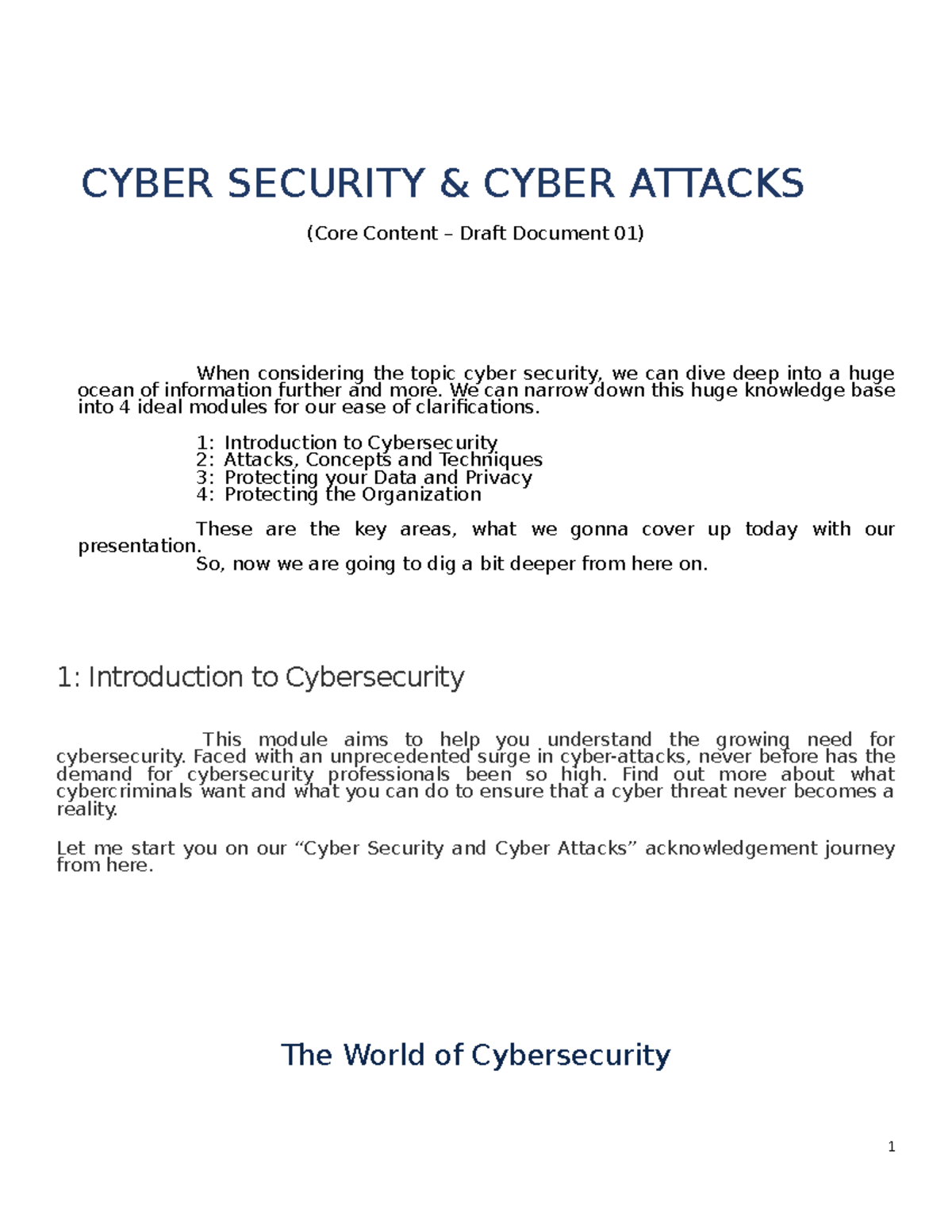 Cyber Security & Cyber Attacks (Presnter's Draft 1) - CYBER SECURITY ...
