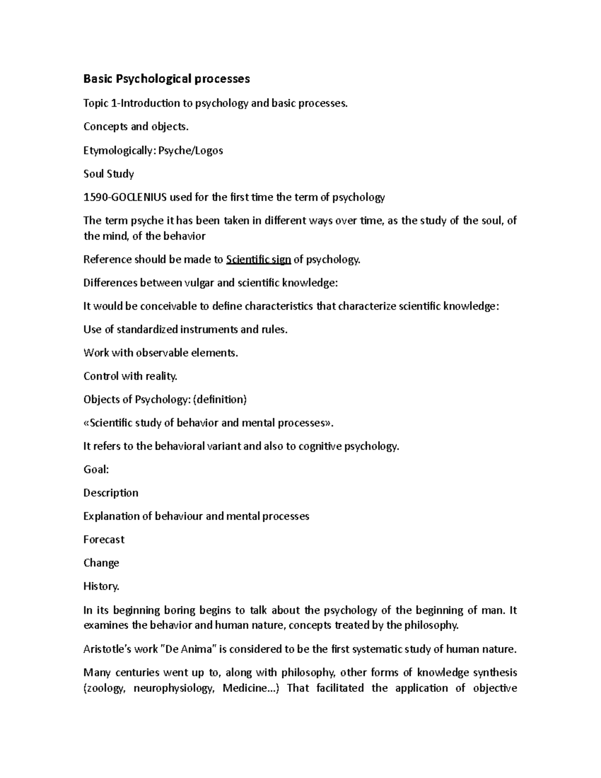 Basic Psychological processes - Concepts and objects. Etymologically ...