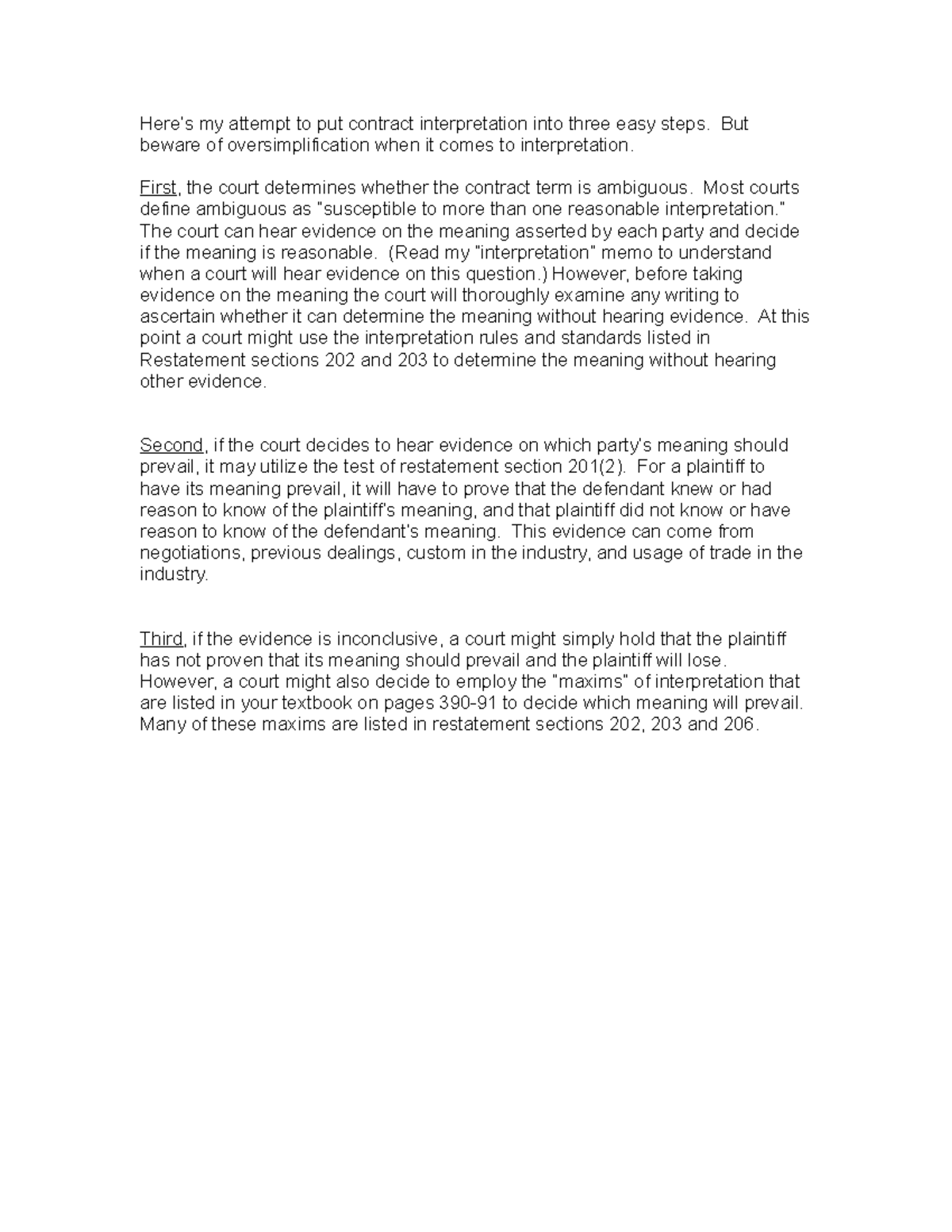 Interpretation summary - Here’s my attempt to put contract interpretation into three easy steps ...