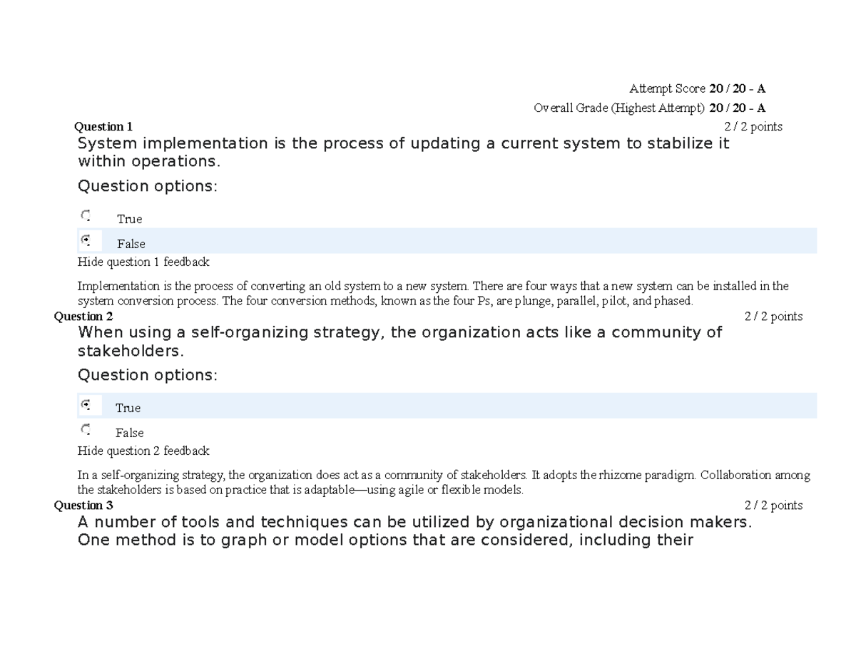 IT-409 4-1 Quiz - IT-409 4-1 Quiz - Attempt Score 20 / 20 - A Overall ...