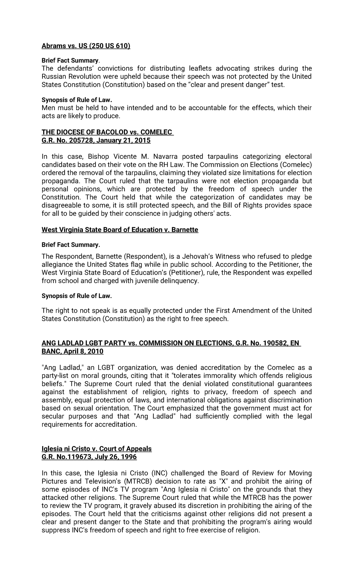 Cases - Abrams vs. US (250 US 610) Brief Fact Summary. The defendants ...