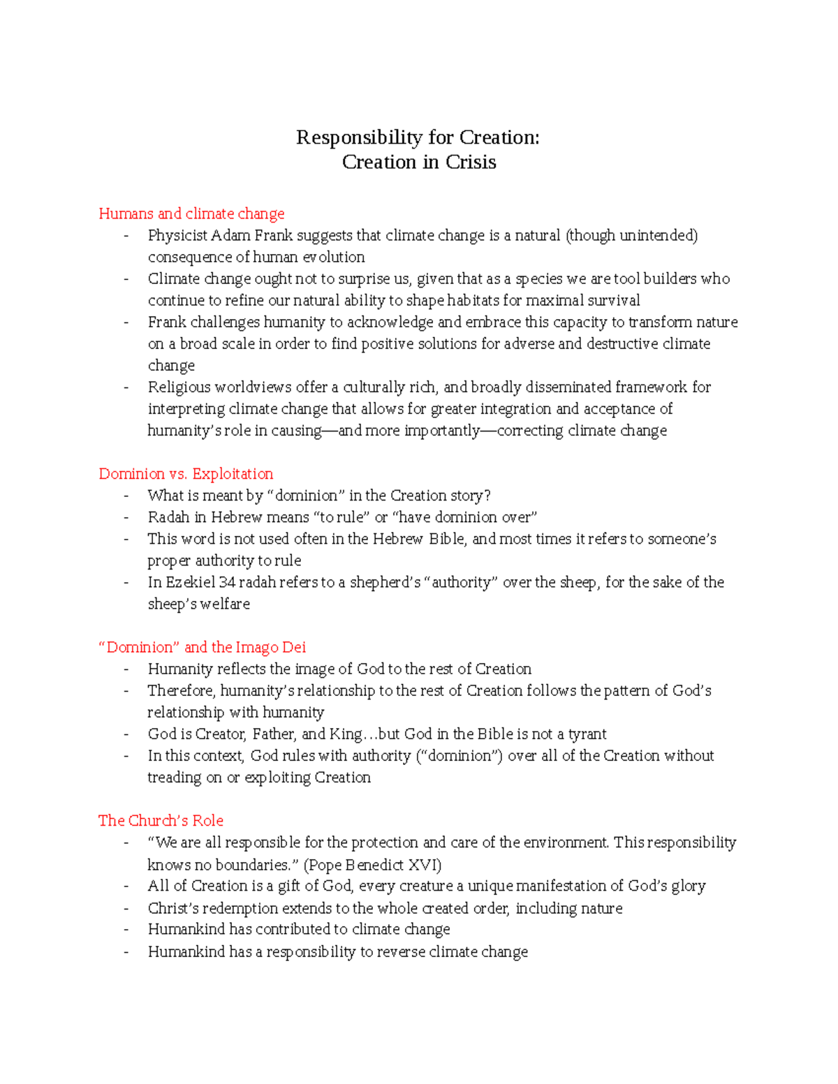 Responsibility for Creation Creation in Crisis? - Responsibility for ...