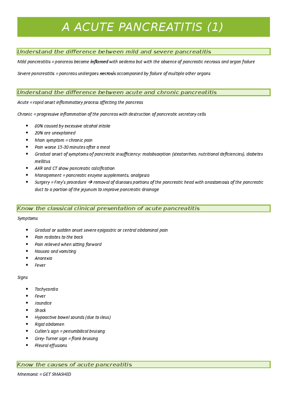 Acute pancreatitis - Summary Medicine - A ACUTE PANCREATITIS (1 ...