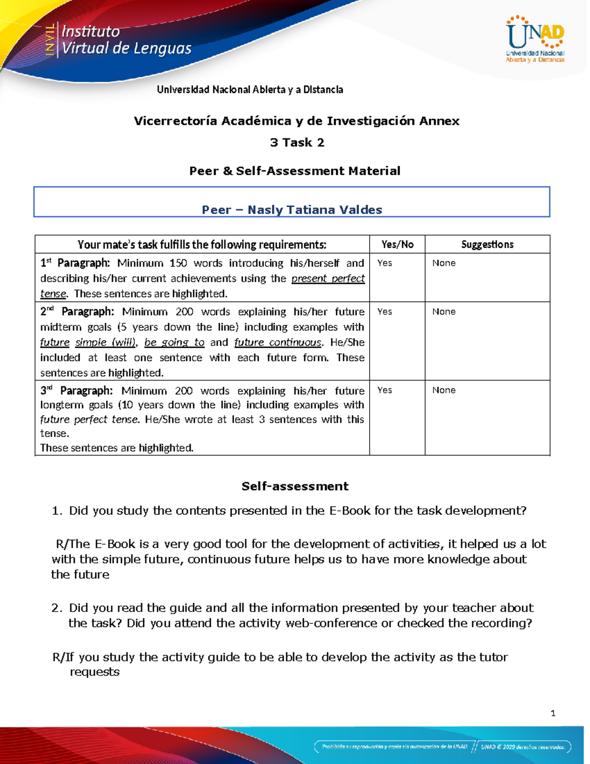 Annex 3 Task 2 - tarea 2 - Vicerrectoría Académica y de Investigación Annex 3 Task 2 Peer ...