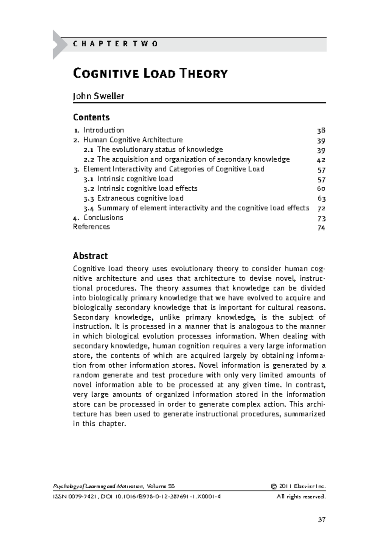 Sweller 2011 - reading on cognitive load theory - C H A P T E R T W O ...